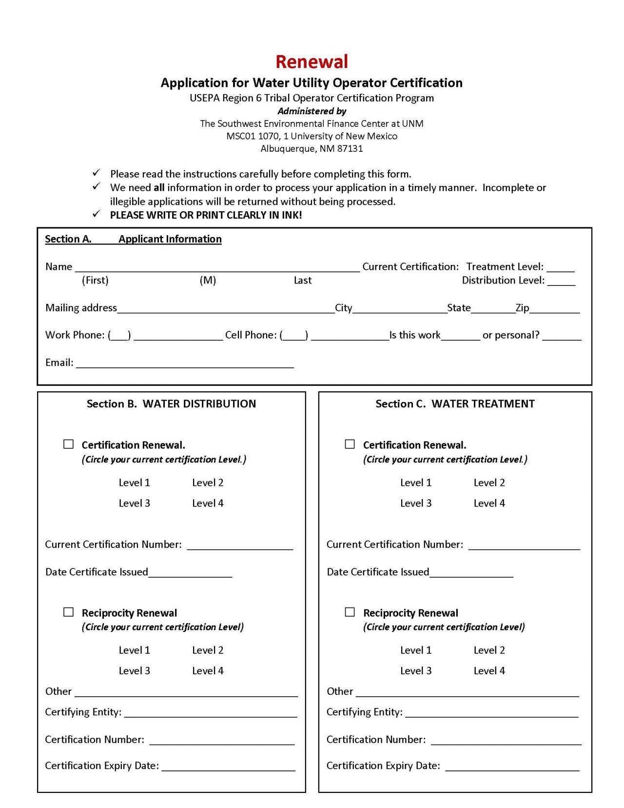 Operator Certification EPA Region 6 Renewal Application | Southwest EFC