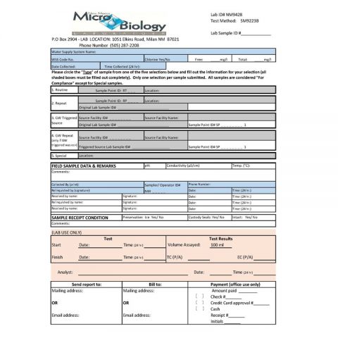 SDWA NM Microbiology Lab RTCR COC Single Sample | Southwest EFC
