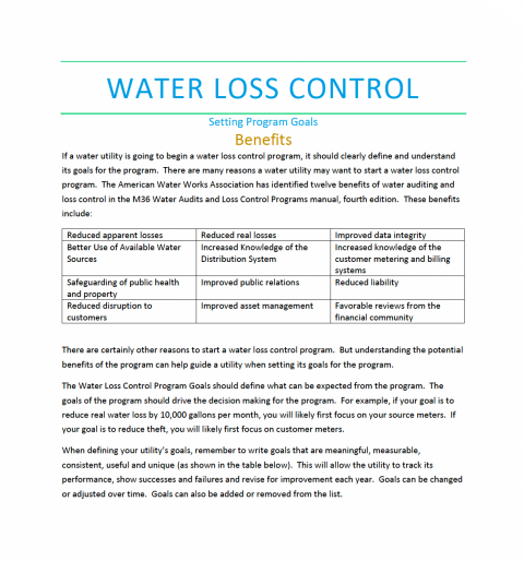 Water Loss Control Goal Setting | Southwest EFC