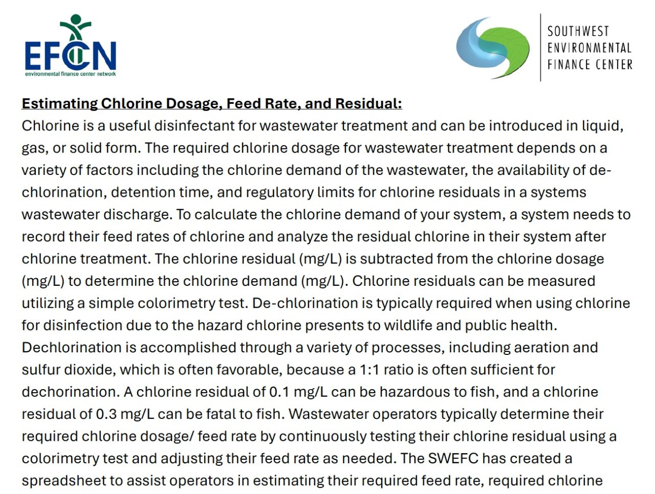 Calculating Chlorine Dosage, Feed Rate, and Residual and Chlorination ...