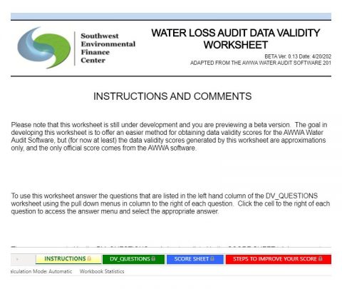 Data Validity Worksheet | Water Loss Switchboard
